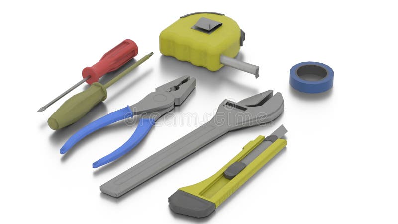 Carpenter Cartoon Tools on White Background Stock Illustration ...