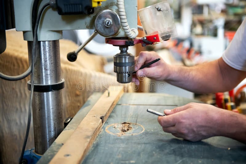 Carpenter Changing the Bit on a Vertical Drill Stock Photo - Image of ...