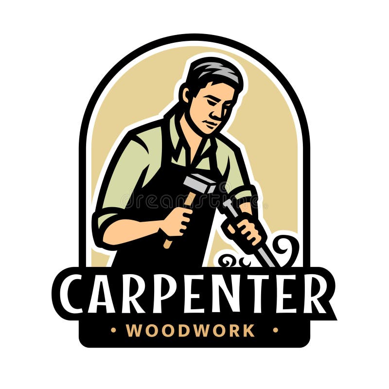 Carpenter with Chisel and Hammer Logo, Emblem. Stock Vector ...