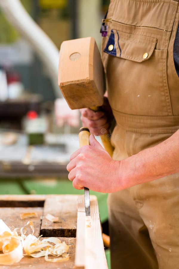 Carpenter with Chisel and Hammer Stock Photo - Image of work, shop ...