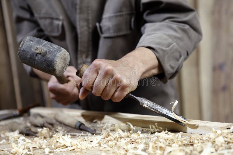 Carpenter's Chisel, Woodwork Tool on the Desktop in the Workshop Stock ...