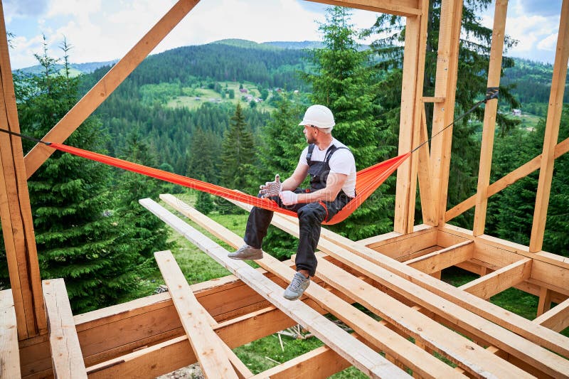 Carpenter Constructing Wooden Frame House. Stock Photo - Image of developer, craft: 287764674