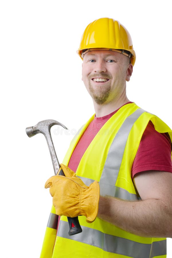 Carpenter Contractor Man Hardhat Isolated on White Stock Photo - Image ...