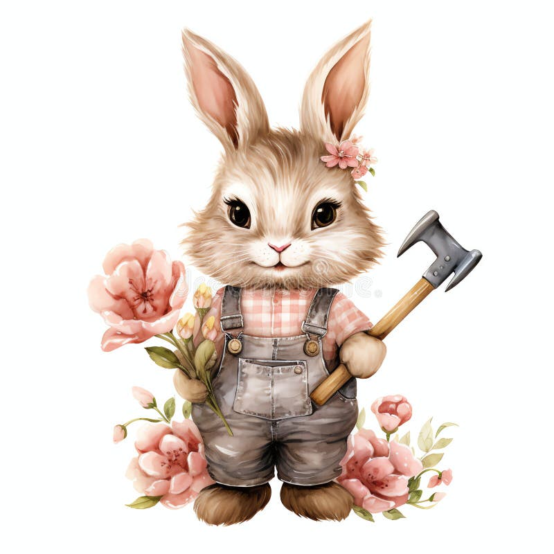 Carpenter Cute Bunny Blue Cute Bunny Watercolor Stock Illustration ...