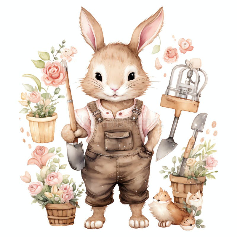 Carpenter Cute Bunny Blue Cute Bunny Watercolor Stock Illustration ...