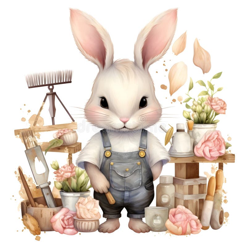 Carpenter Cute Bunny Blue Cute Bunny Watercolor Stock Illustration ...