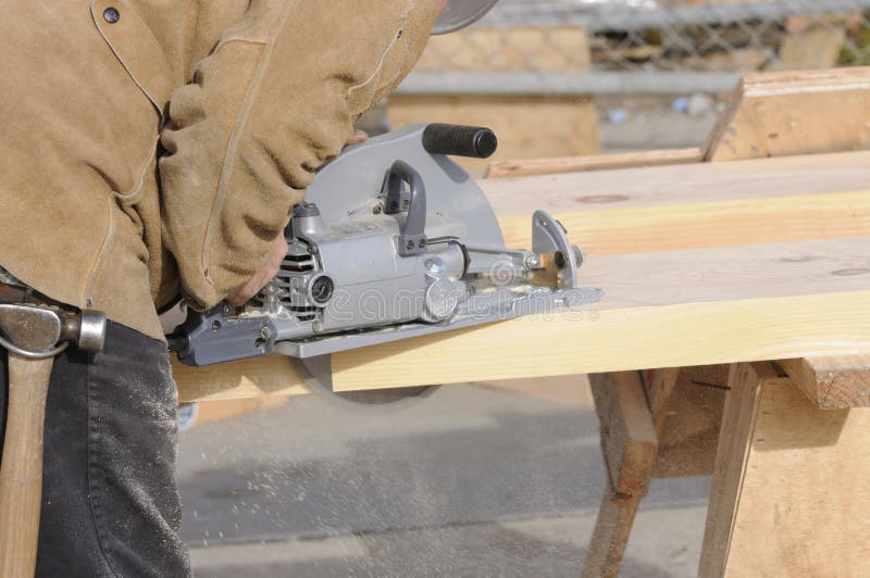 Carpenter Cutting Steps with Saw Stock Image - Image of trestle ...