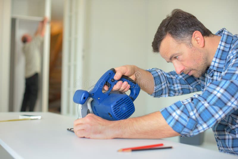 Carpenter Cutting Straight Line Using Band Saw Stock Image - Image of ...