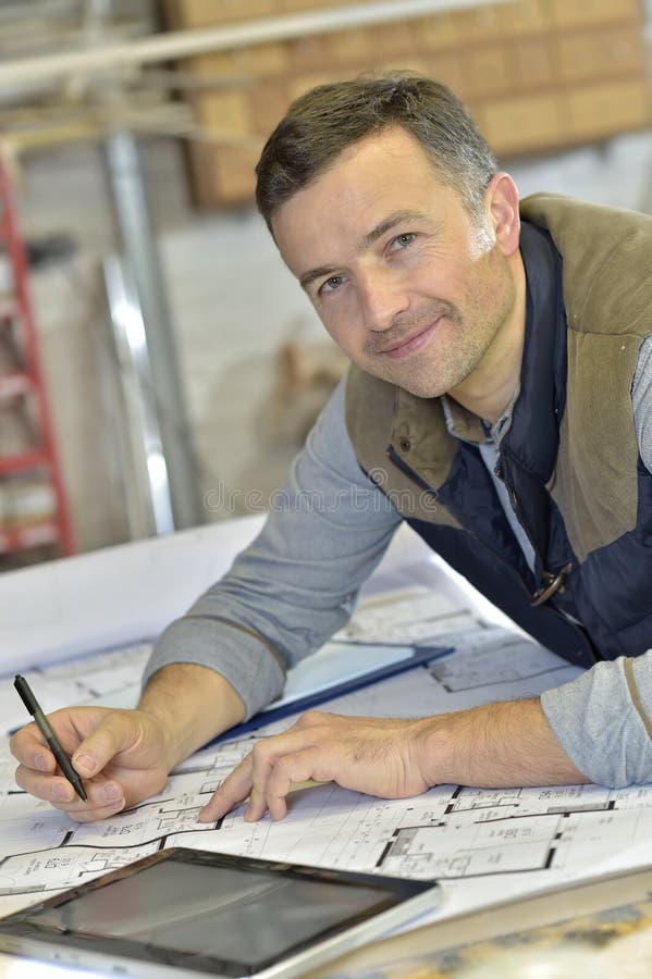 Carpenter Designing New Project Stock Image - Image of smiling, trainer ...