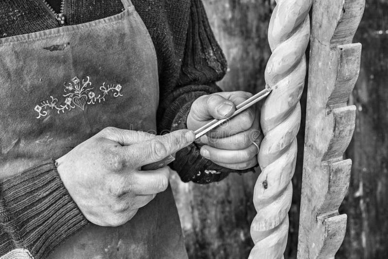 A Carpenter Digs a Wooden Column Stock Image - Image of work, hands ...