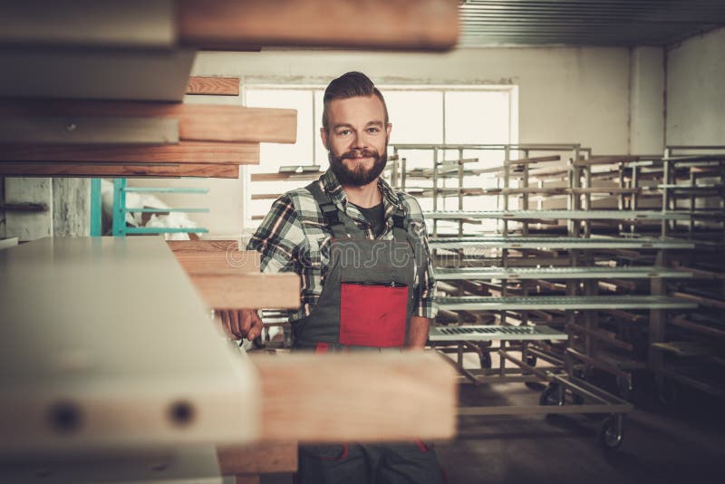 Carpenter Doing His Work in Carpentry Workshop. Stock Photo - Image of ...