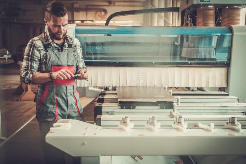 Carpenter Doing His Work in Carpentry Workshop. Stock Image - Image of ...
