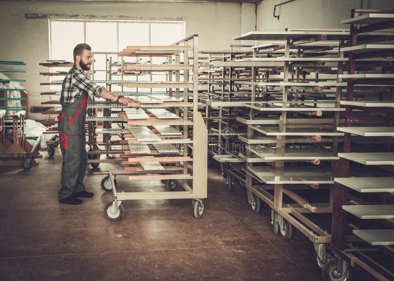 Carpenter Doing His Work in Carpentry Workshop. Stock Image - Image of ...