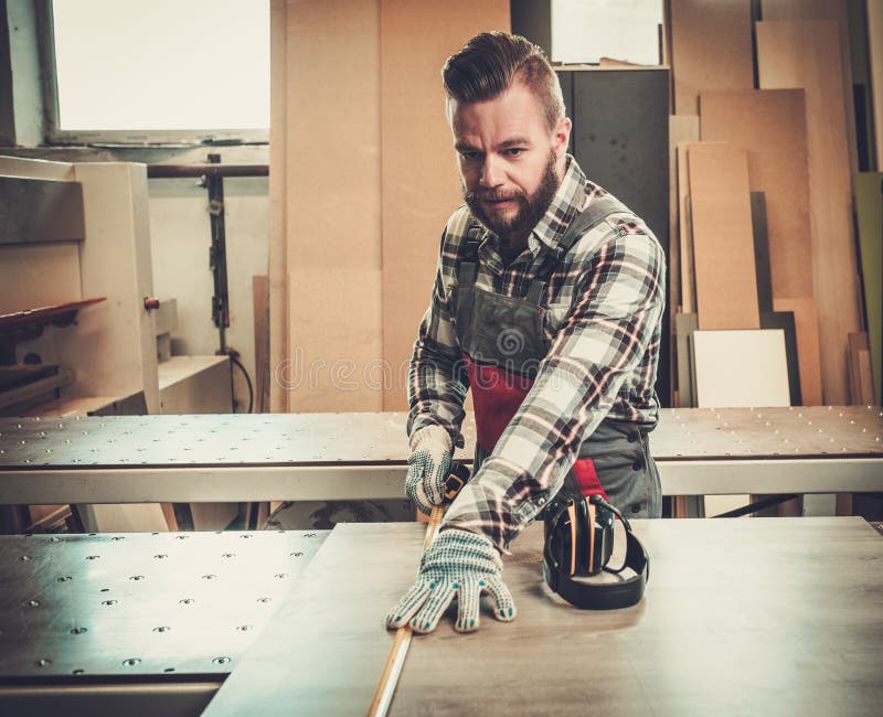 Carpenter Doing His Work in Carpentry Workshop. Stock Image - Image of ...