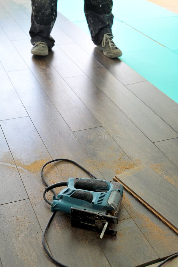Carpenter Doing Laminate Floor Work Stock Photo - Image of craftsman ...