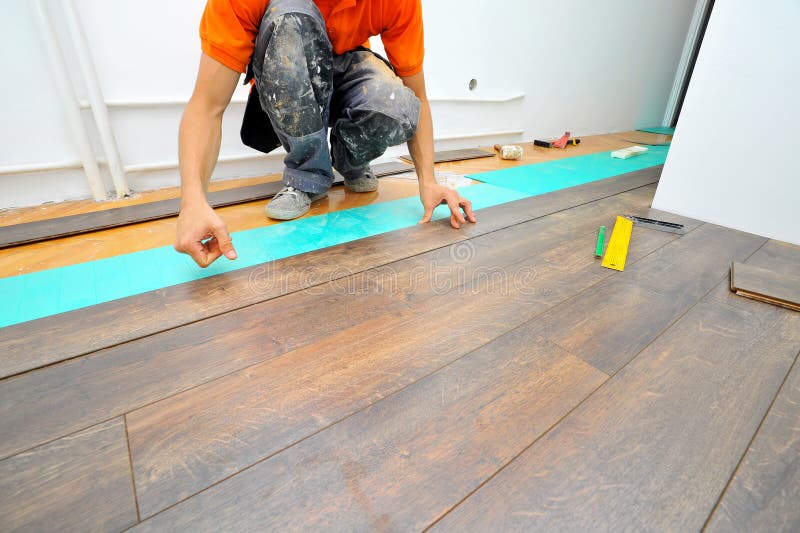 Carpenter Doing Laminate Floor Work Stock Photo - Image of home ...