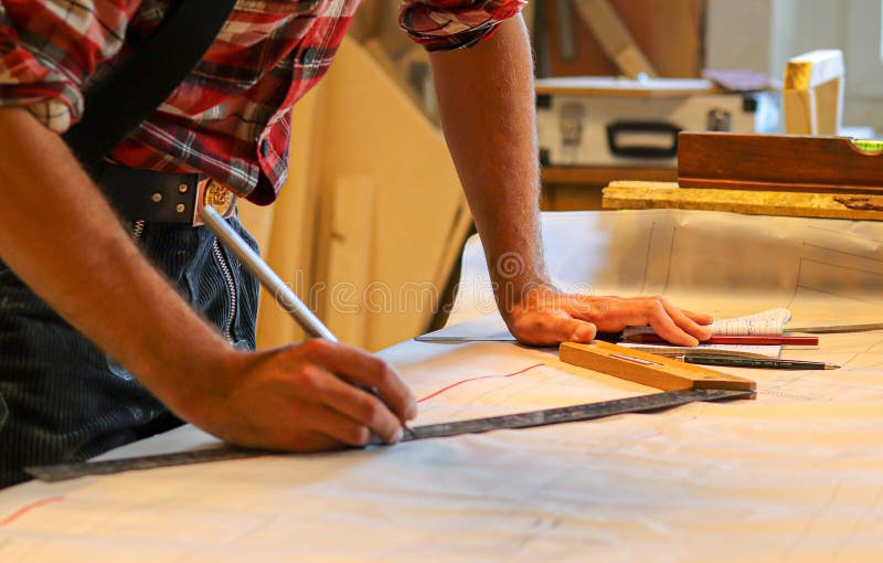 Carpenter is Drawing with Angle Tool Stock Image - Image of starting ...