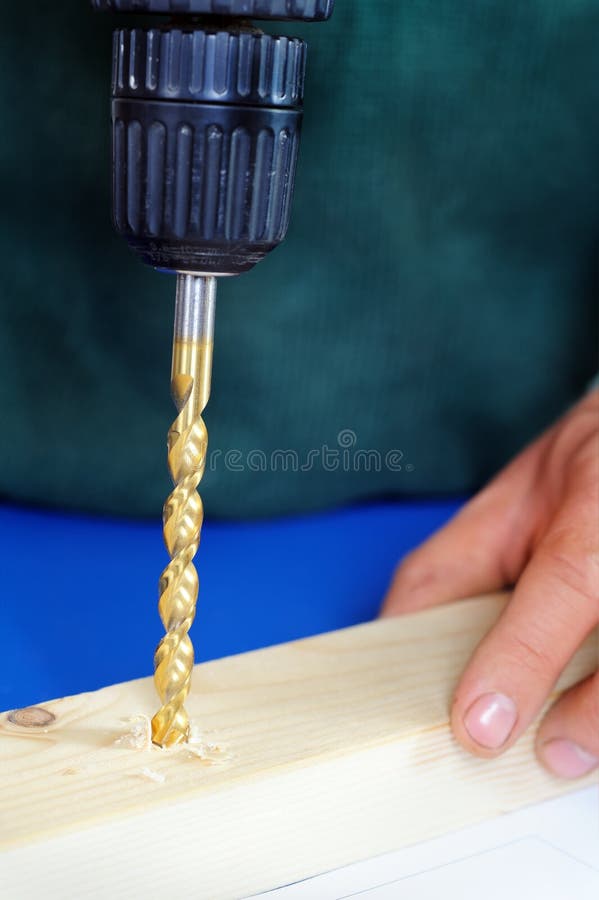 Carpenter Drilling Wood with Drill Machine Stock Image - Image of ...