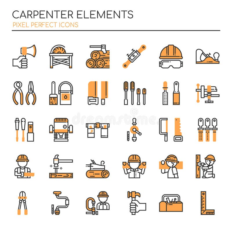 Carpenter Elements , Thin Line and Pixel Perfect Icons Stock Vector ...