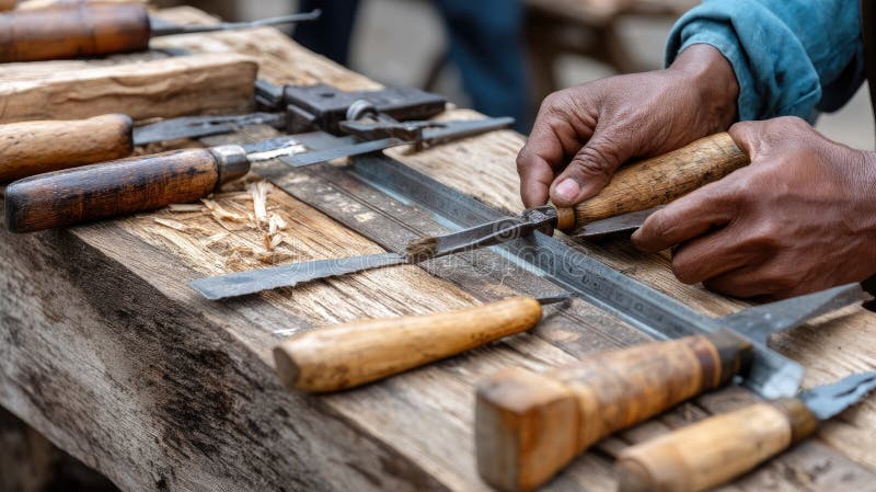 Carpenter Engaged in Wood Carving for Home Decor, Showcasing ...