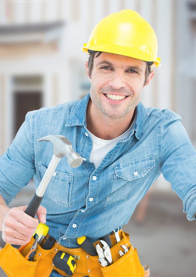 Carpenter with Hammer on Building Site Stock Photo - Image of absence ...
