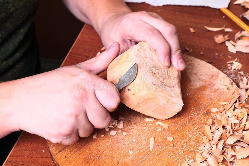 Carpenter Hand Carving Wood Stock Photo - Image of activity, closeup ...