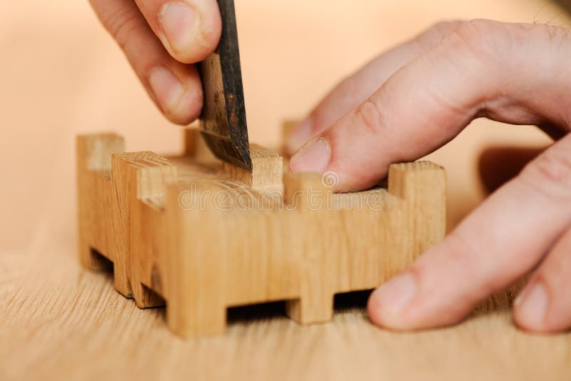 Carpenter Hands Cutting Wood with Chisel Stock Image - Image of ...