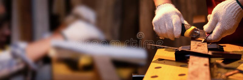 Carpenter Hands Use Old Sharp Utility Knife for Manual Sharpener Pencil ...