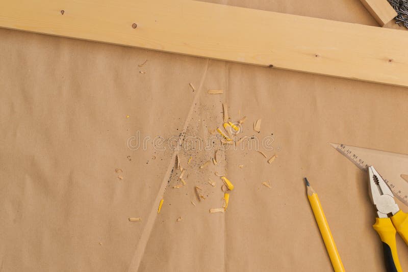 Carpenter Handyman Workshop Desk Tabletop As Copy Space Stock Image ...