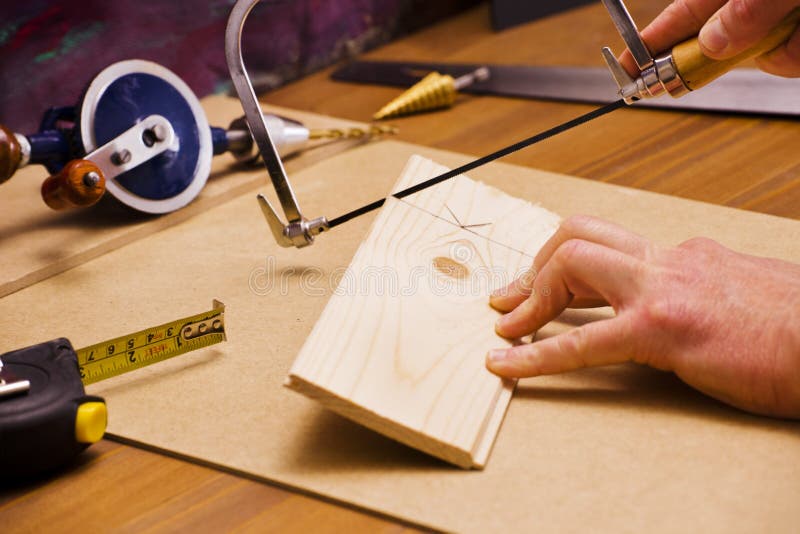 Carpenter at Work Cutting Pine Wood Stock Image - Image of tool, pencil ...