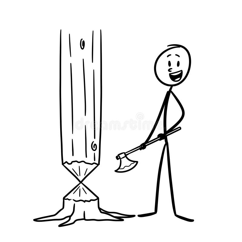 Carpenter Holding an Ax Chopping a Tree Happily Stock Illustration ...