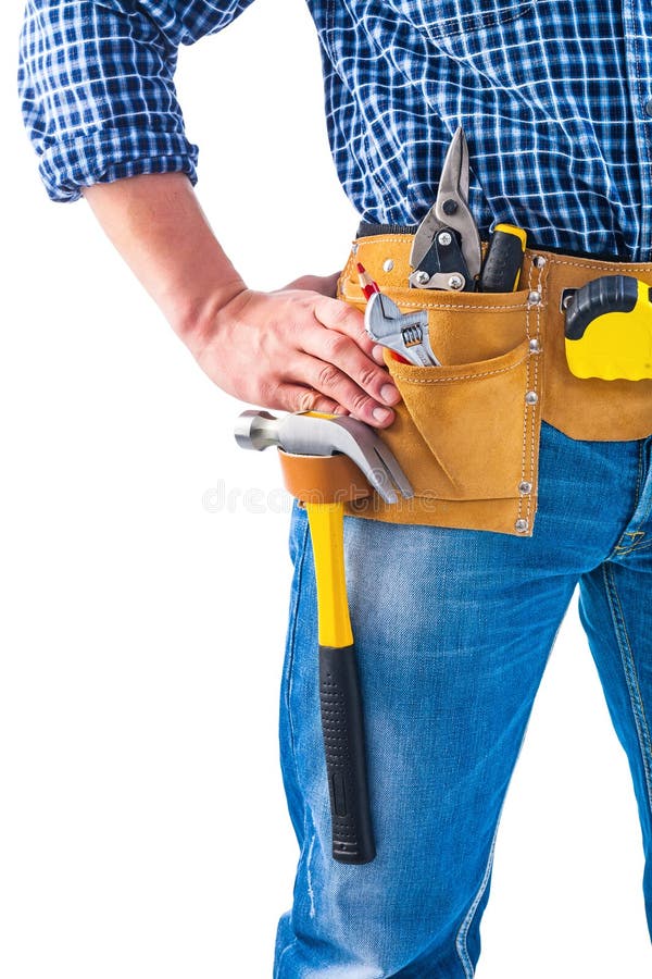 Carpenter Holding Hand on Toolbelt with Tools Stock Photo - Image of ...