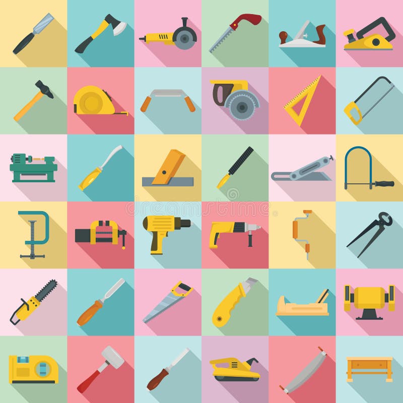 Carpenter Icon Set, Flat Style Stock Vector - Illustration of carpentry ...