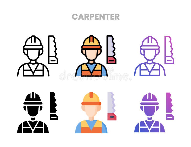 Carpenter Icons Set with Different Styles. Stock Vector - Illustration ...