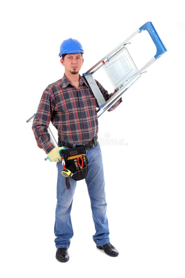 Carpenter on a ladder stock image. Image of carpenter - 21524061