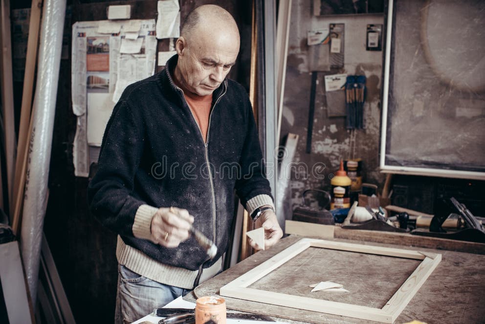 The Carpenter Makes Frames. Stock Photo - Image of equipment, carpenter ...
