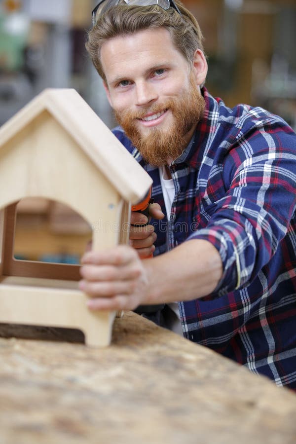 Carpenter Making House Mode Stock Photo - Image of plank, electric ...
