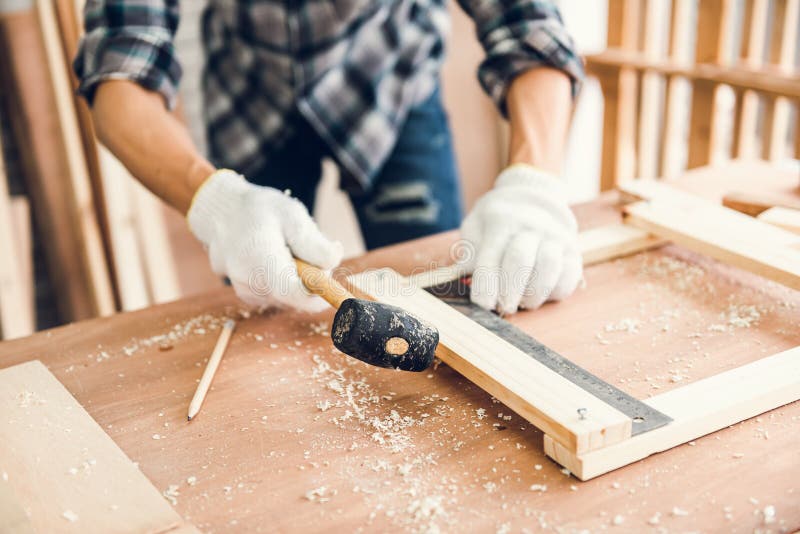 Carpenter Man is Working Timber Woodworking in Carpentry Workshops ...