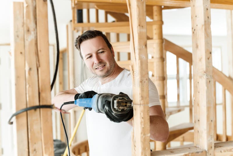 Carpenter Men Working in an Old House Stock Image - Image of hand ...