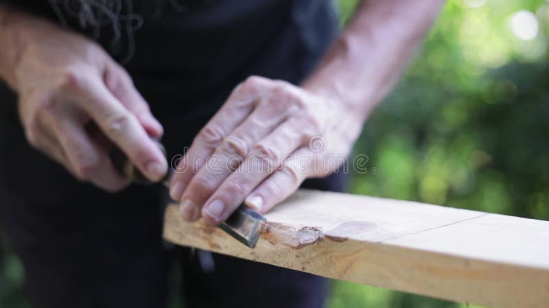 Carving Wood Plank Using Chisel, Close-up Stock Footage - Video of ...