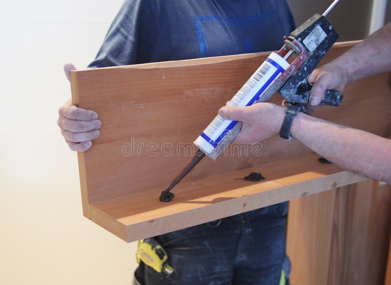 Carpenter Placing High Resistance Silicone Dots on the Solid Beech Wood ...