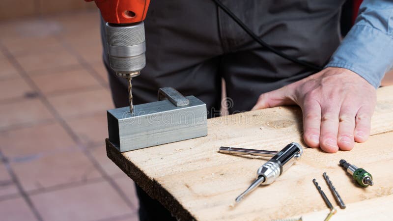 Carpenter in the Process of Making a Wooden Table Stock Image - Image ...