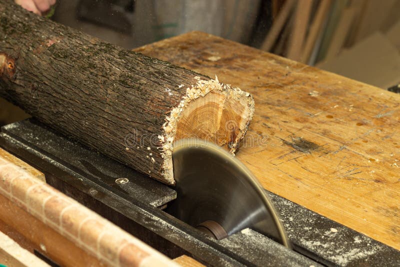 Carpenter Processes Wood on an Machine Stock Image - Image of iron ...