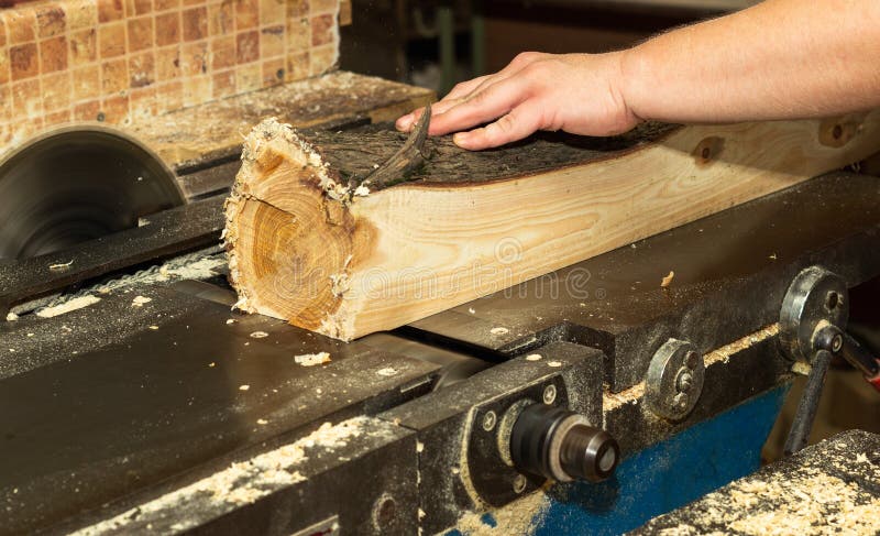 Carpenter Processes Wood on a Machine Stock Image - Image of processes ...