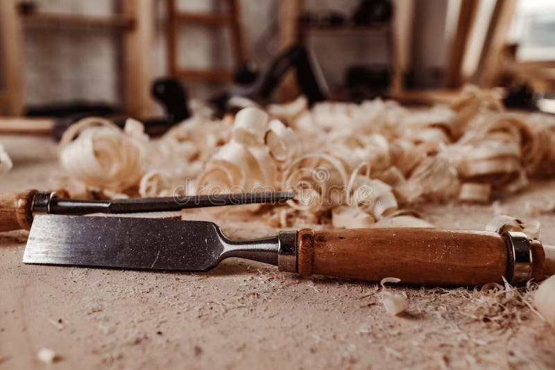 Carpenter& X27;s Chisel, Woodwork Tool on the Desktop in the Workshop ...