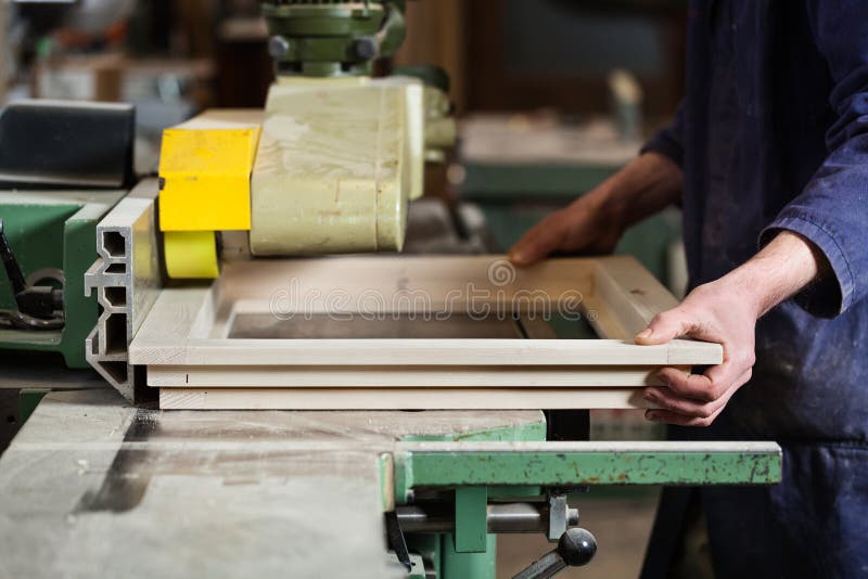 Carpenter S Hands Cutting Wooden Window Frame Stock Image - Image of ...