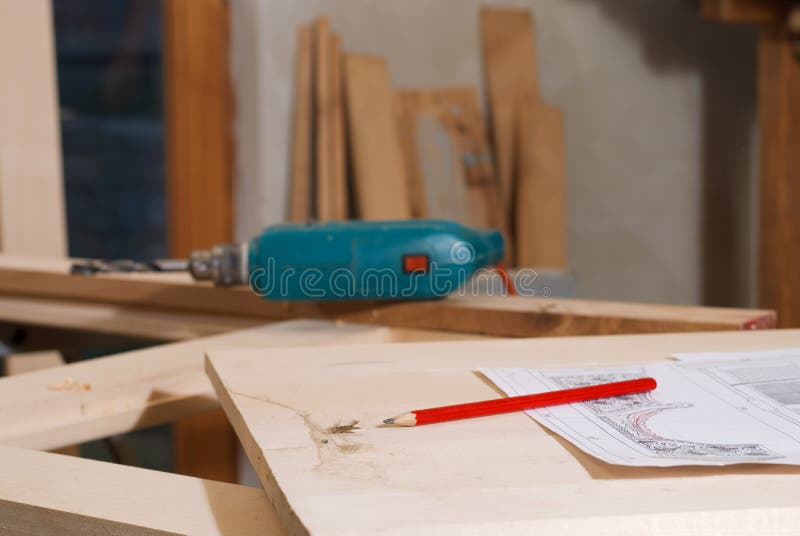 Carpenter s objects stock image. Image of table, pencil - 6678461