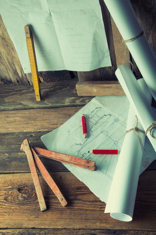 Carpenter S Plans and Tools Stock Image - Image of project, builder ...