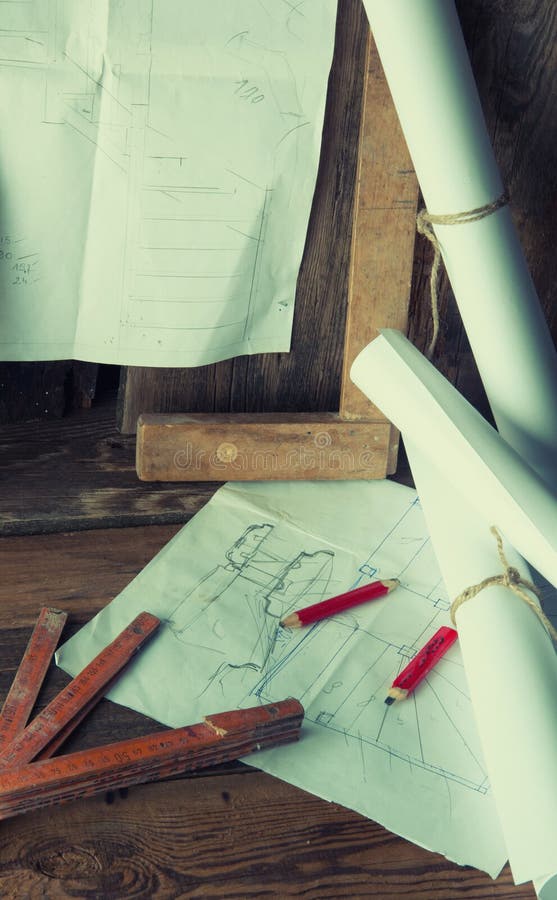 Carpenter S Plans and Tools Stock Image - Image of tools, builder: 78012211