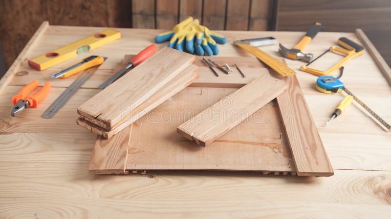 Carpenter`s Tools on the Wooden Desk Stock Photo - Image of desk ...